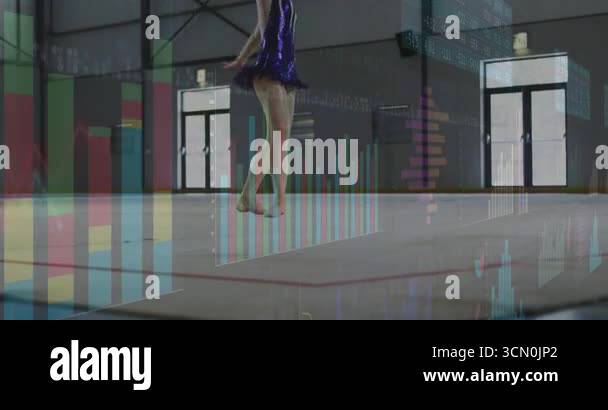 Teenage gymnast initiating hoop routine in gym, animating bar or line ...