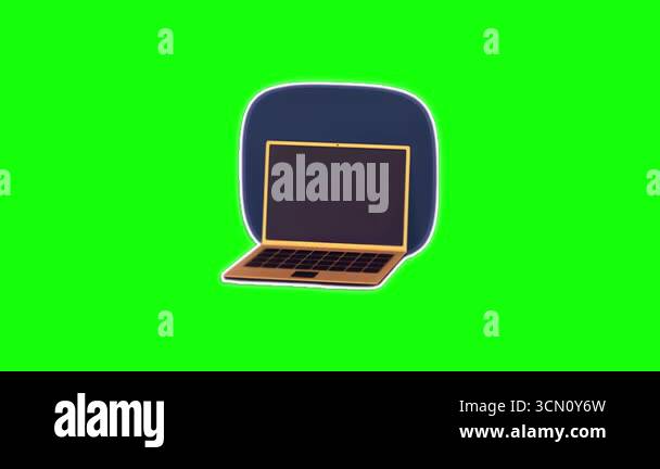 A rotating laptop with outline animation against a green screen ...