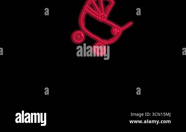 neon illustration of a baby stroller glowing in vibrant pink against a ...