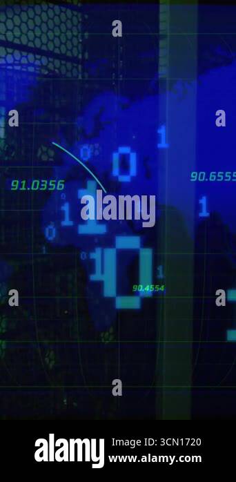 Multiple numbers floating over world map against close up of a computer server. global ...