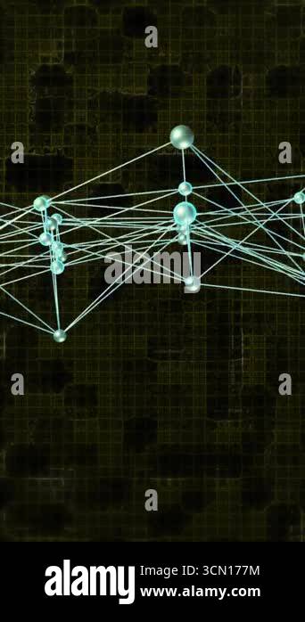 Animation of network of connections and shapes on black background ...