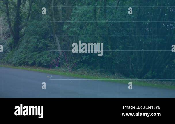 Fading grid lines starting indicator over road, sweeping graphs ...