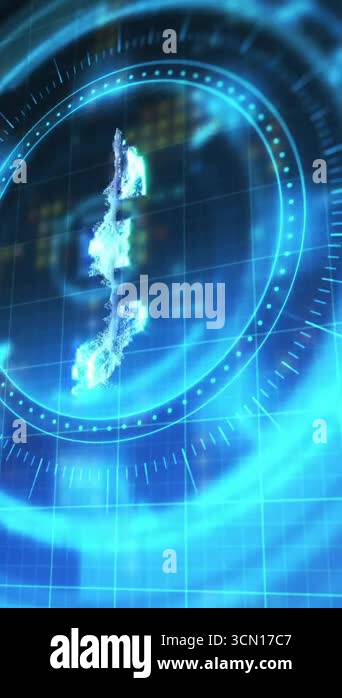 Animation of multiple graphs moving over pound sign in illuminating circles. Digitally generated ...