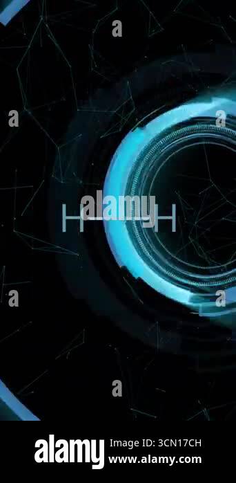 Rotating blue digital interface with binary code and circular patterns ...