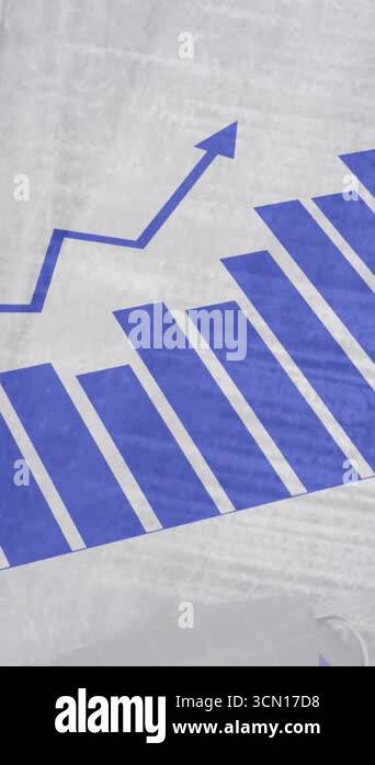 Animation of graphs, changing numbers, loading circles over abstract background. Digital ...