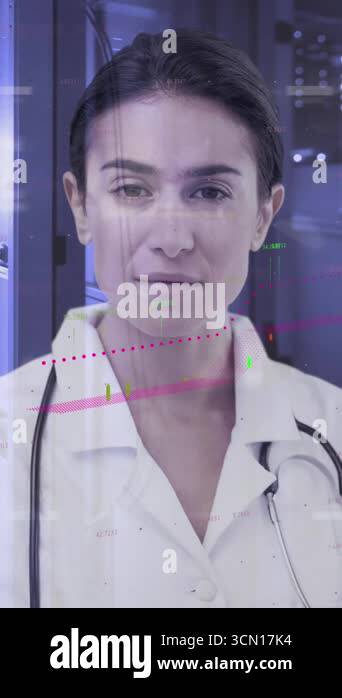 Animation of graphs, moving lights and data on digital interface over ...