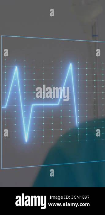 Animation of colourful cardiograph over caucasian surgeons with face ...