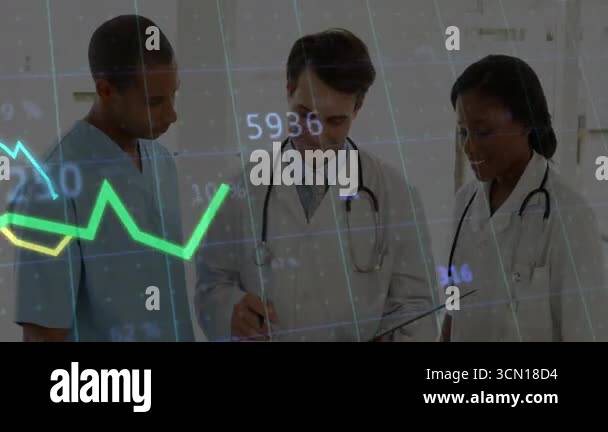 Medical team reviewing data as doctor pointing and showing graphs ...