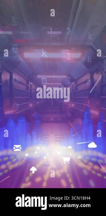 Animation of qr code over geometrical digital cityscape. global data ...