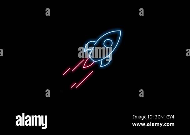 Neon Rocket Launch Animation: Futuristic Sci-Fi Design on Black ...