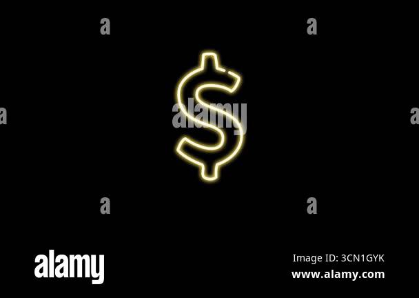 Neon Dollar Sign Animation Sequence on Black Background: Evolving ...