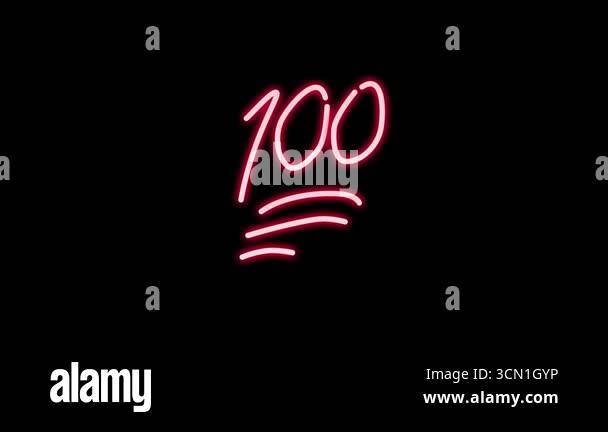 Neon Sign Animation Hundred Points Symbol Glowing, Animation with 100 ...