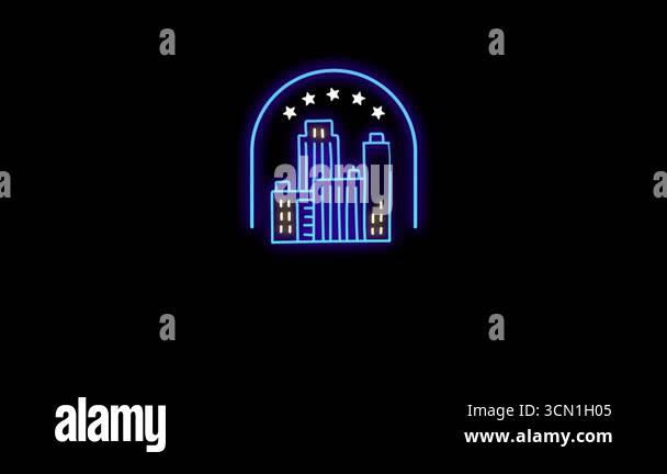 Abstract neon outlines of architectural buildings and structures ...