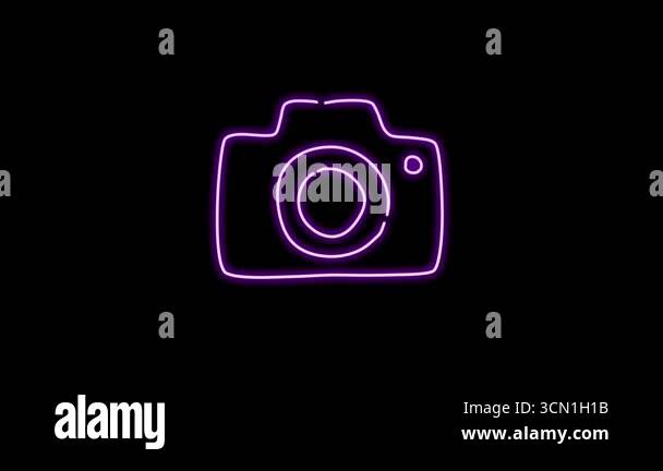 Neon Camera Animation with Black Background for Photography and ...
