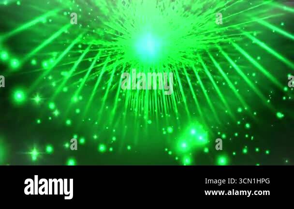 A vibrant explosion of green light and sparkling effects, creating a ...