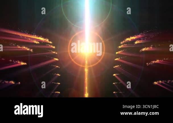 A vibrant burst of light radiates outward, creating a cosmic or ...