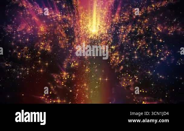 A vibrant explosion of light and color, resembling cosmic energy or ...