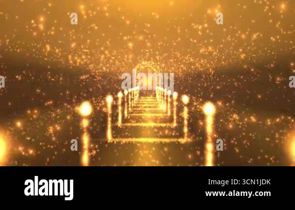 A glowing pathway of light leading to an illuminated archway ...