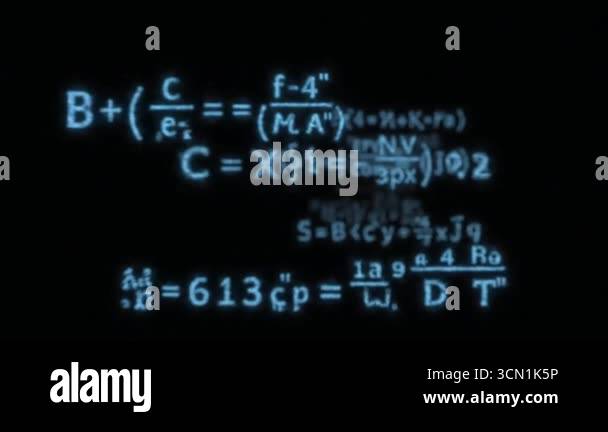 Dynamic math formulas and symbols animation moving across a black ...