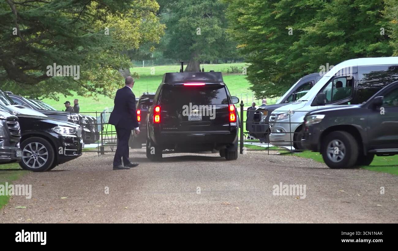 US President Donald Trump departs Chequers at the end of his UK state ...