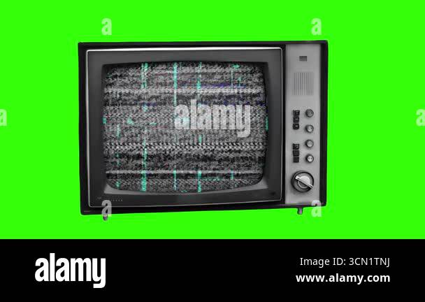 green screen (chroma key) old retro CRT TV monitor with glitch effect ...