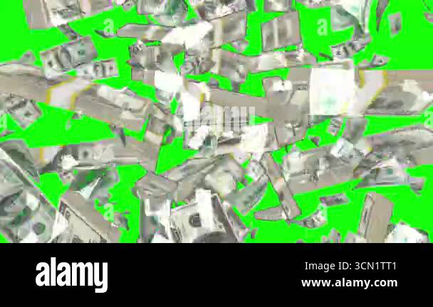 flying cash dollars note falling money stack animation, wealth building ...