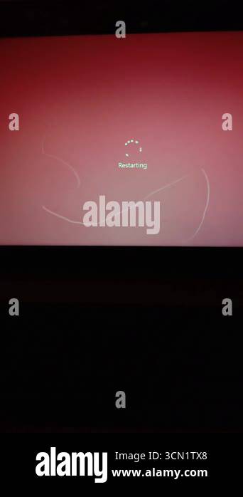 Restarting a computer. Turning off and on laptop screen page with red ...