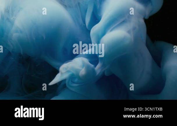 Sparkling haze. Fog wave. Defocused blue color paint swirling in liquid ...