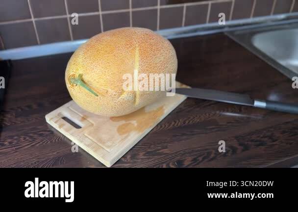 Camera moves around a large ripe melon, showing it from different ...