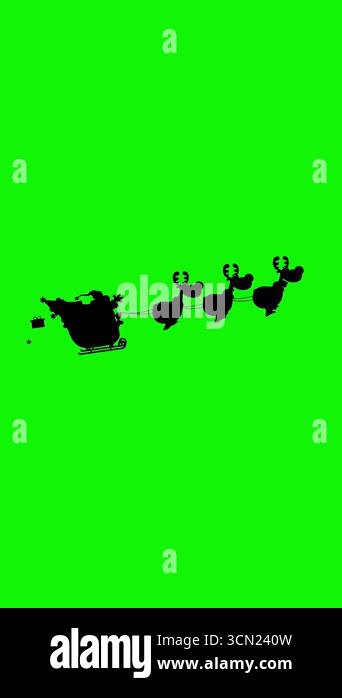 Santa Claus Sleigh With Flying Reindeer And Gifts Silhouette. 4K ...