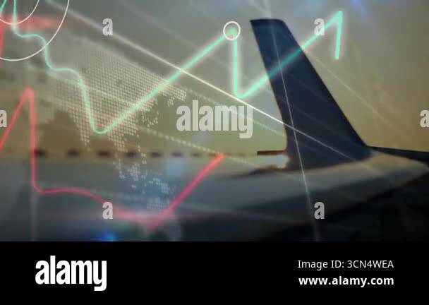 World map fading graphs waving along stabilizer as bars rising and ...