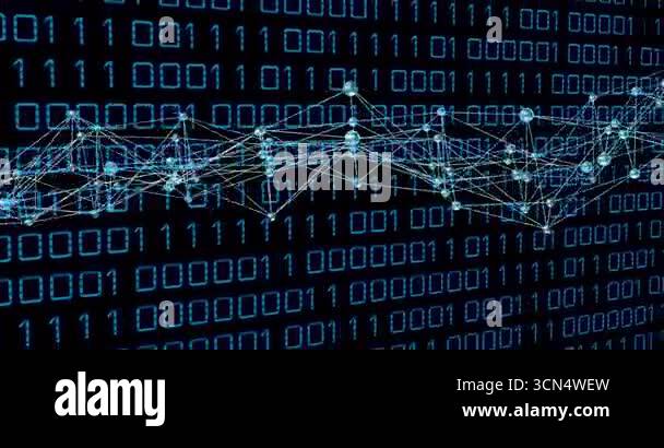 Binary grid appearing and initiating network shifting, pulsing and undulating visualizing data ...