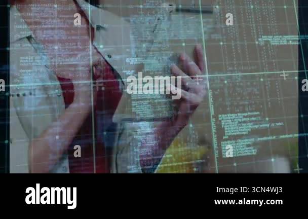 Woman tapping tablet screen and revealing augmented reality data ...