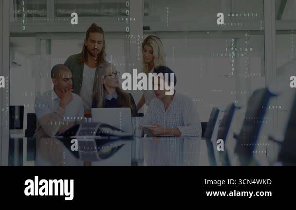 Woman tapping tablet, causing team leaning in while reviewing sales ...