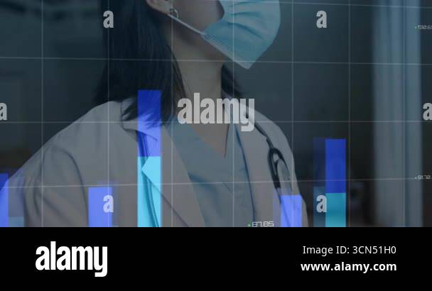Grid appearing causing bars rising and line graph growing around doctor ...