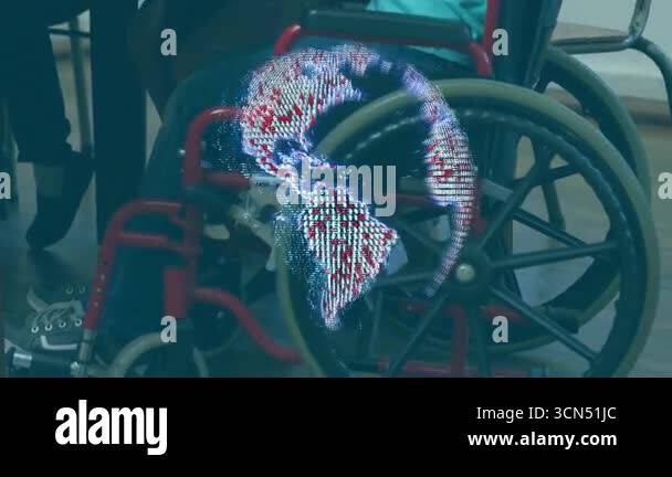 Rotating globe revealing wheelchair student writing in classroom with ...