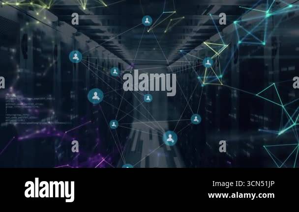 Corridor opening spawning user-icons, connecting lines, network ...