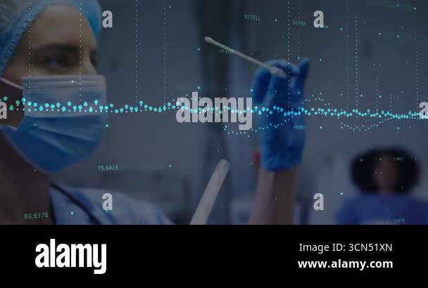 Nurse picking swab and inserting into sample tube for health analysis ...