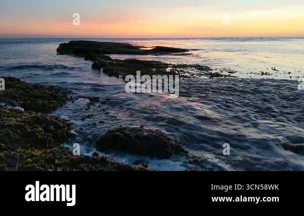 Southern California beach scenes at sunset with tide pools, abstract ...