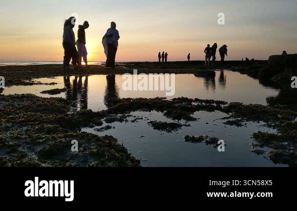 Southern California beach scenes at sunset with tide pools, abstract ...
