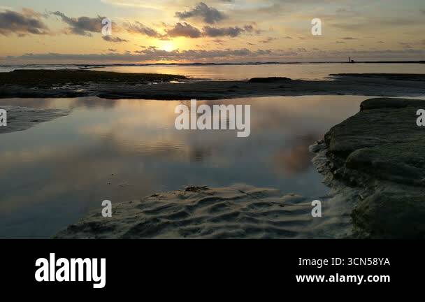 Southern California beach scenes at sunset with tide pools, abstract ...