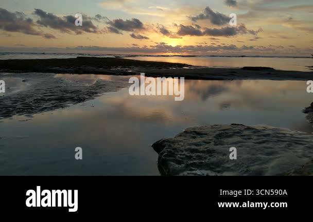 Southern California beach scenes at sunset with tide pools, abstract ...