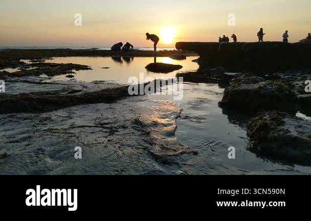 Southern California beach scenes at sunset with tide pools, abstract ...