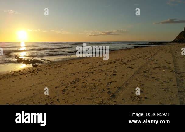 Southern California beach scenes 4K video at sunset with tide pools ...