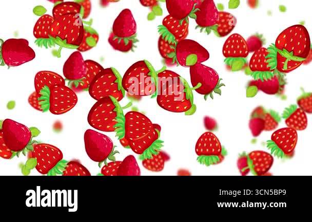 Animated strawberries raining down on white backdrop Stock Video ...