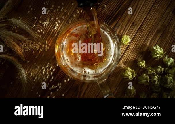 Super Slow Motion of Pouring Beer Inside Glass With Camera Motion Into ...