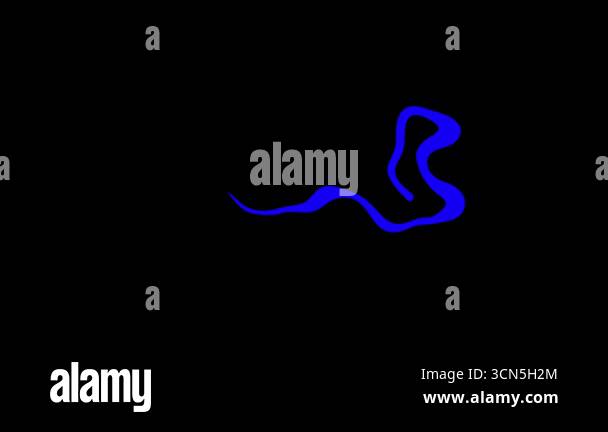 Abstract animation of a blue snake moving on a black background in a ...