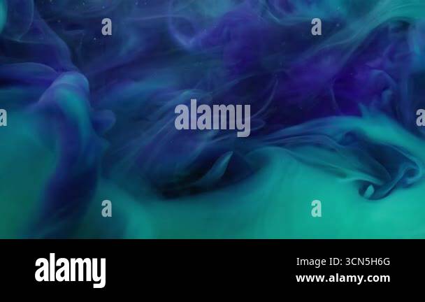 Steam fluid. Atmospheric smoke. Defocused blue color ink in water fume ...