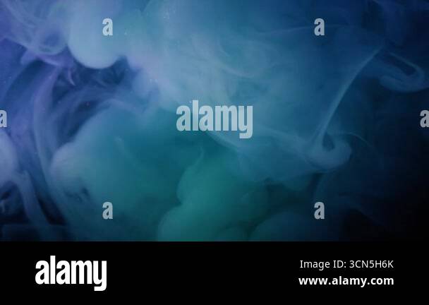 Haze liquid. Paint vapor. Blue green color steam pigment spilling on ...