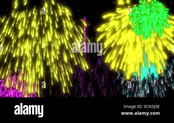 Multi colors fireworks loop animation isolated on black background ...